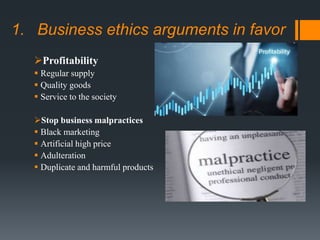 BUSINESS ETHICS ARGUMETS IN FAVOR AND AGAINST | PPTX