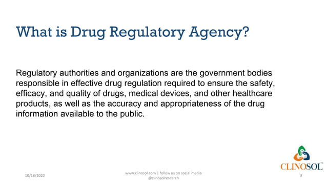 Role of drug regulatory agencies in Clinical Research | PPTX