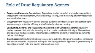 Role of drug regulatory agencies in Clinical Research | PPTX