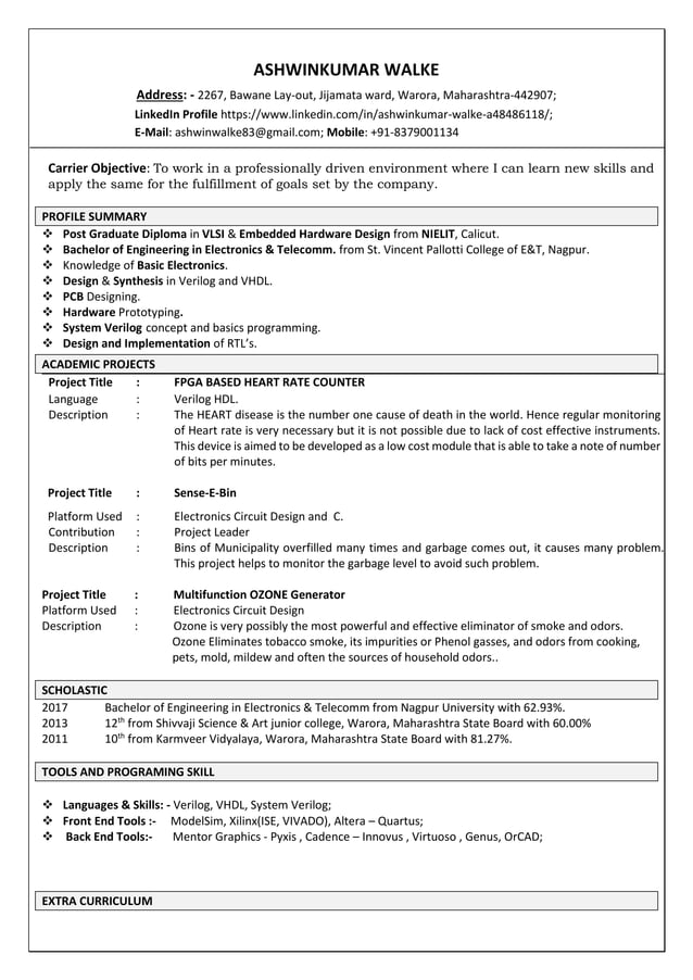 Ashwinkumar walke resume_vlsi&embedded_feb_nielit_2018 | PDF ...
