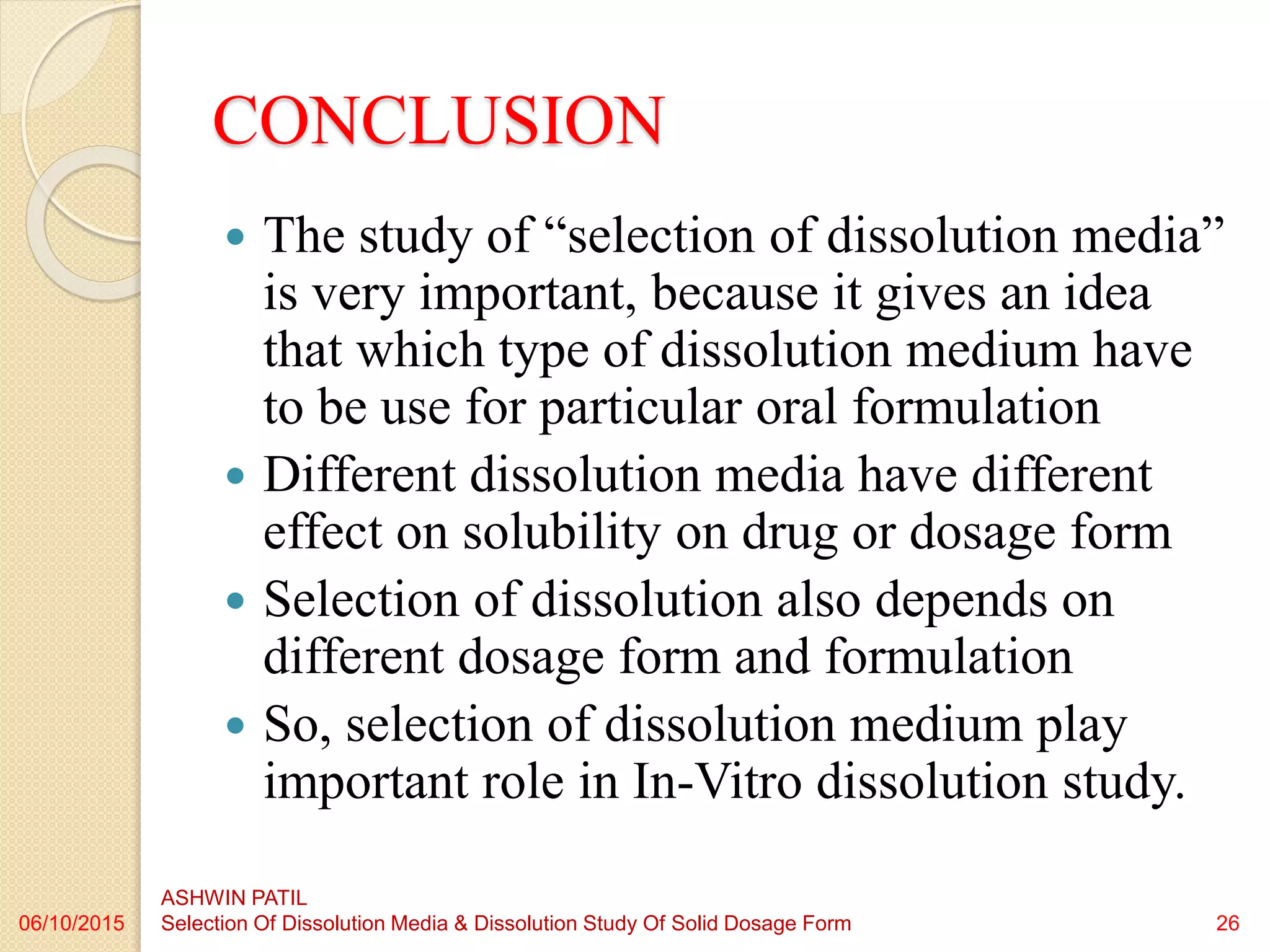 selection of dissolution medium And dissolution study of solid dosage ...