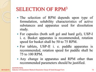 selection of dissolution medium And dissolution study of solid dosage ...