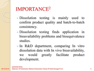 selection of dissolution medium And dissolution study of solid dosage ...