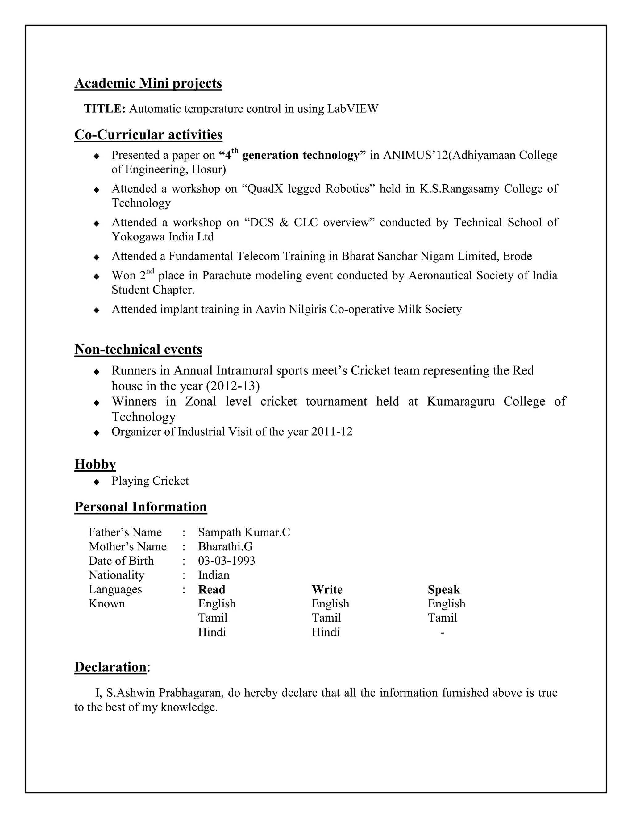 Ashwin resume | PDF