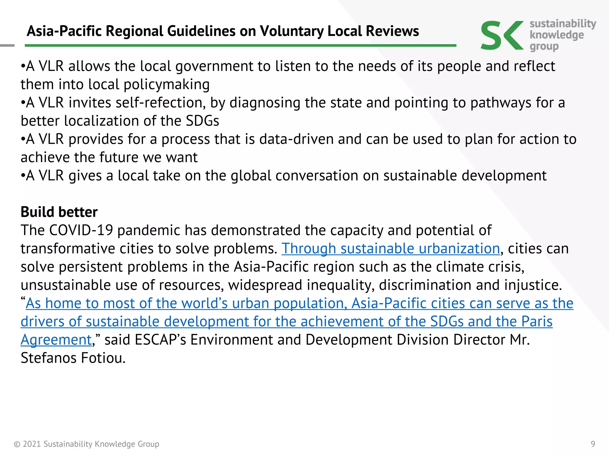 Asia-Pacific Regional Guidelines on Voluntary Local Reviews | PDF