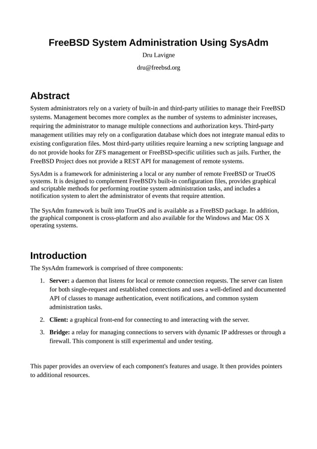FreeBSD System Administration Using SysAdm | PDF | Operating Systems | Computer Software and ...