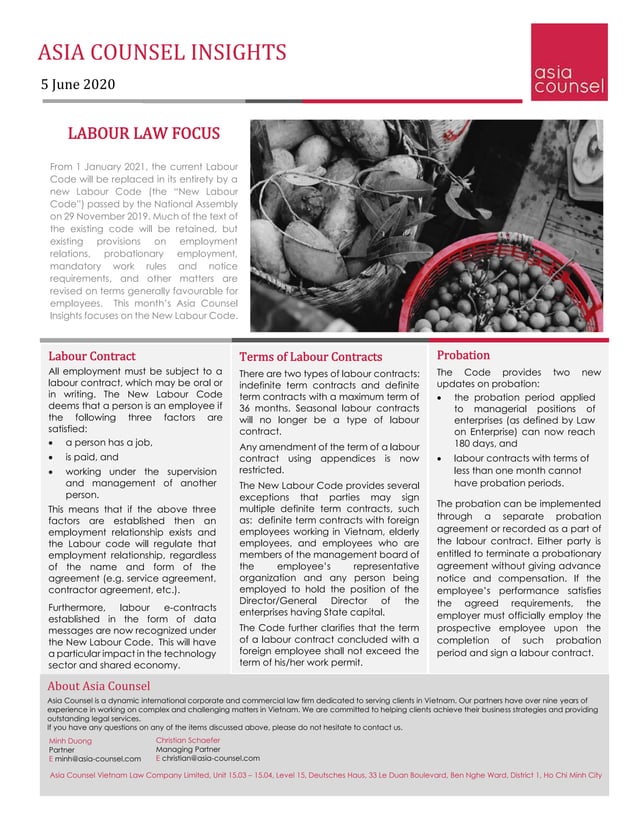 Asia Counsel Insights New Vietnam Labour Code | PDF