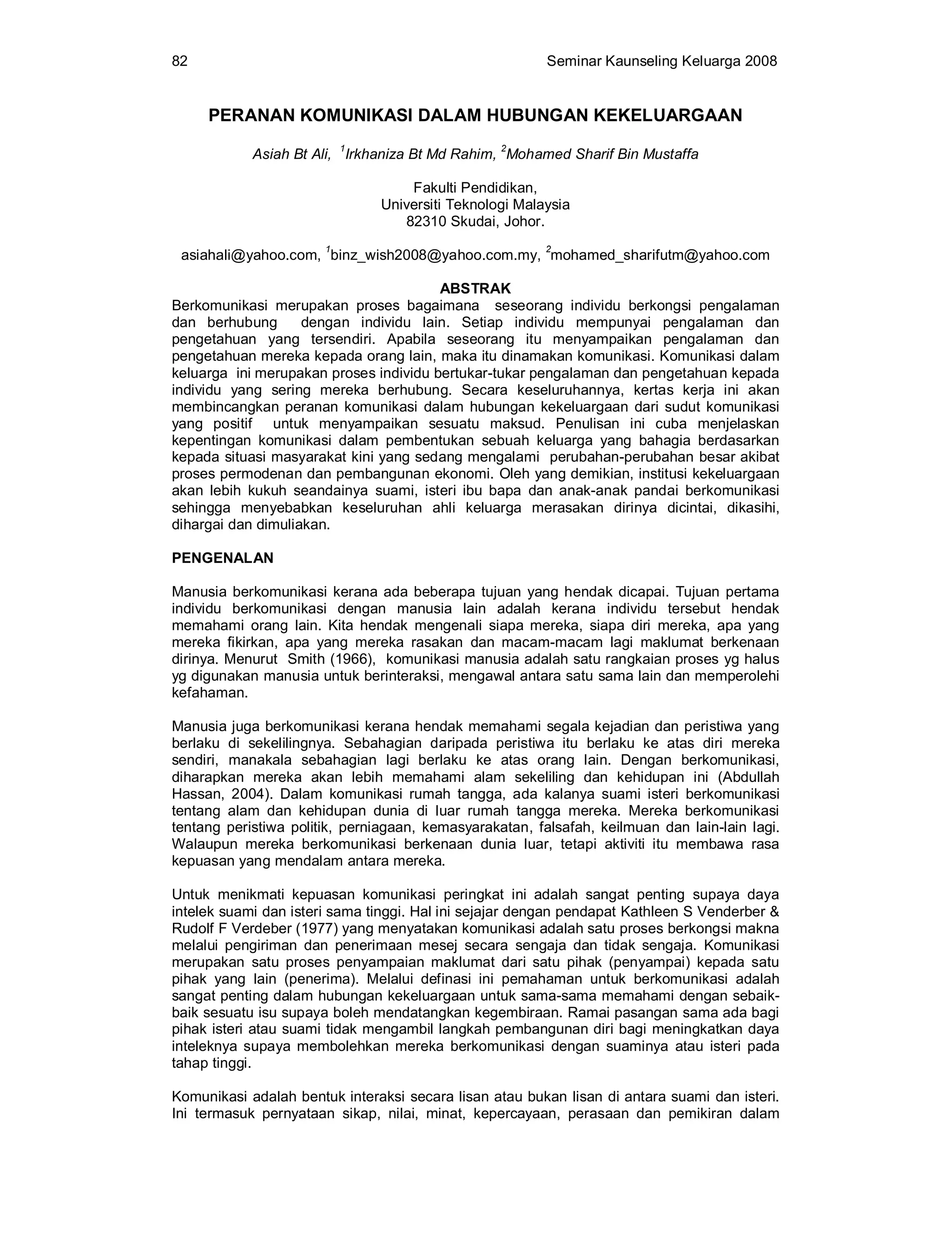 Asiah ali2008 peranankomunikasidalamhubungankekeluargaan | PDF