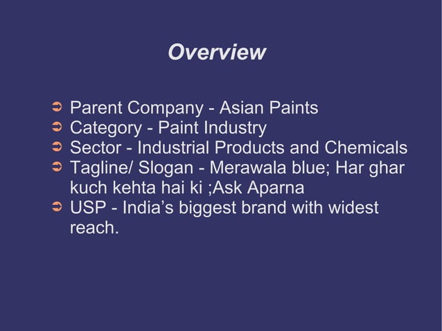 Asian paints swot | ODP | Manufacturing Industry | Industries