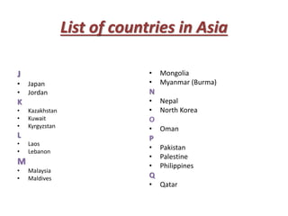 List Of Countries In Asia