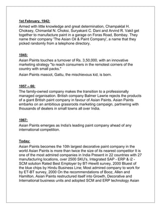 Asian paints | DOCX | Manufacturing Industry | Industries