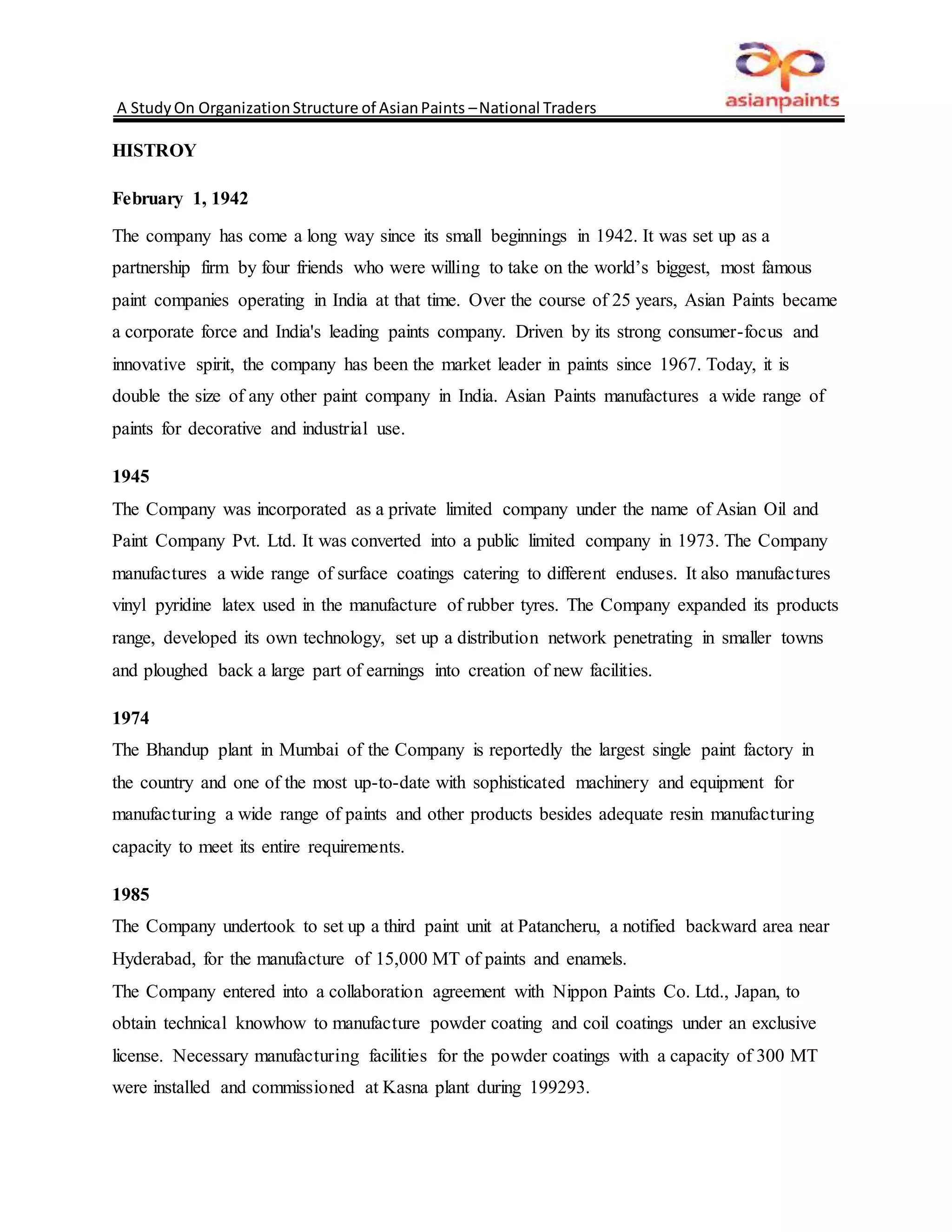 MBA Asian paints porject | DOCX