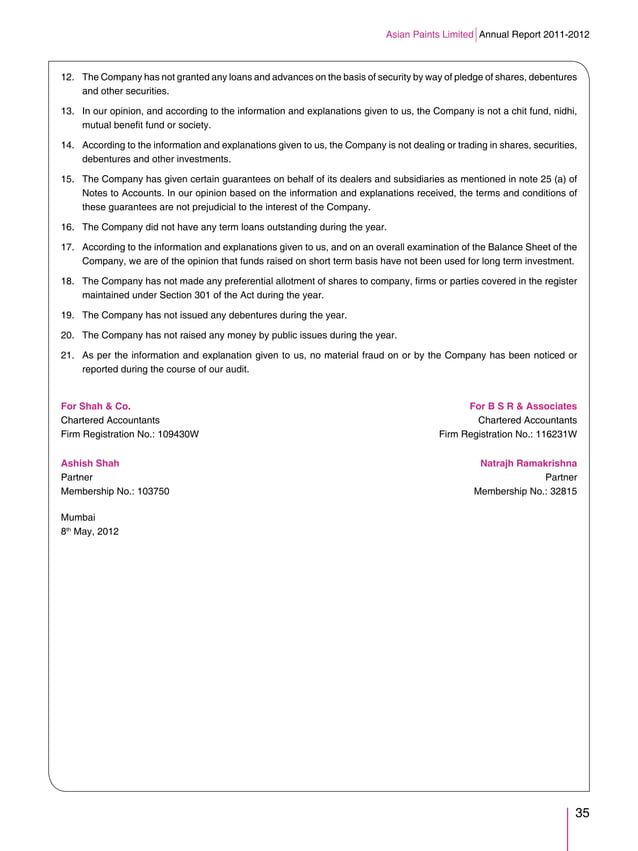 Asian paints mar-12 | PDF | Business Accounting & Finance | Business