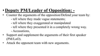 Asian parliamentary debate: Format, Roles of speaker, victory hacks. | PPTX