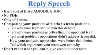 Asian parliamentary debate: Format, Roles of speaker, victory hacks. | PPTX