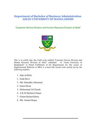 Asian University Of Bangladesh And Aktel | PDF