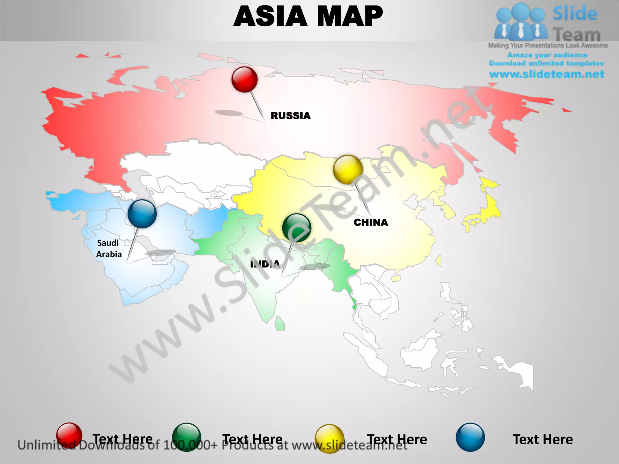 Asia powerpoint editable continent map with countries templates slides ...
