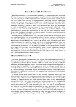 English Medium Instruction Innovation in Higher Education: Evidence ...