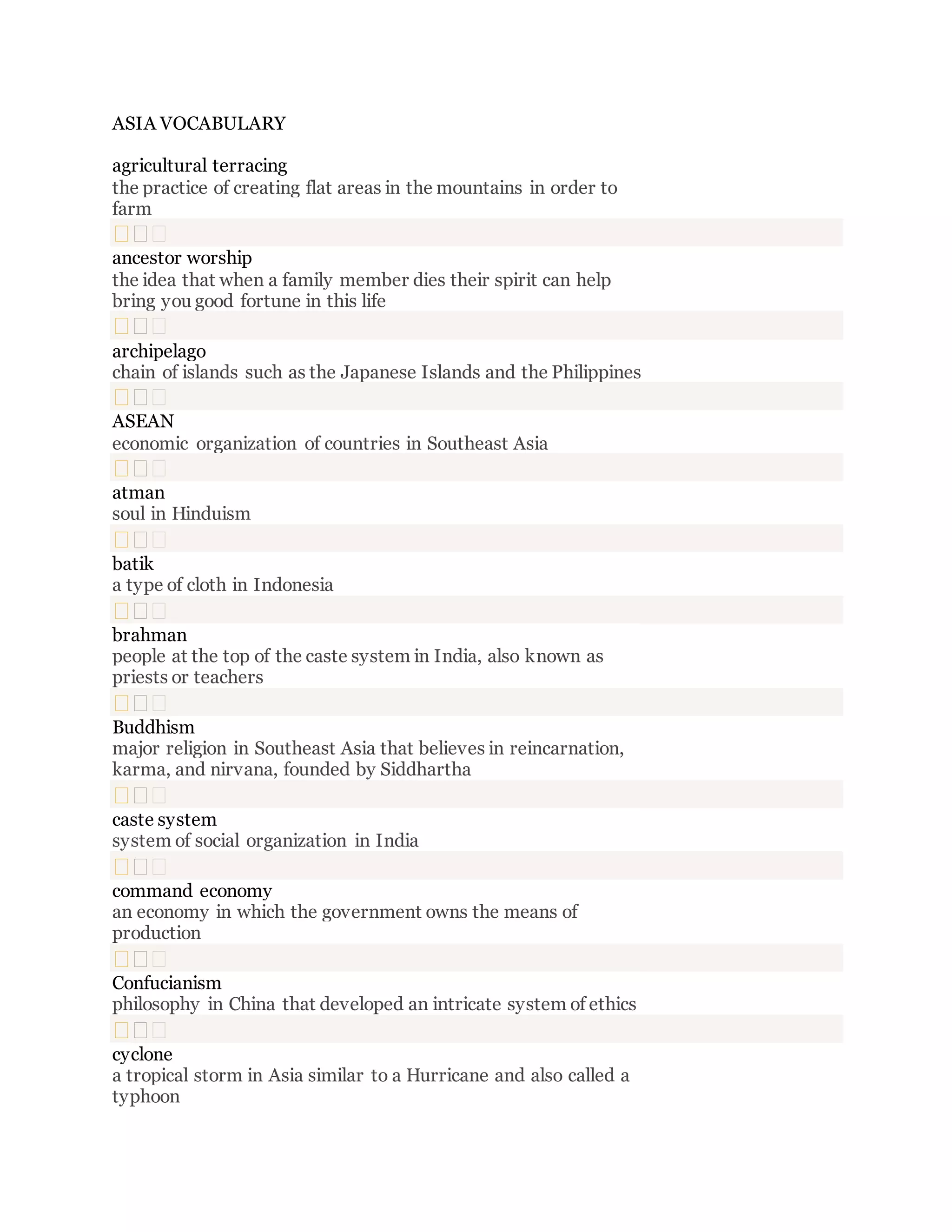 Asia vocabulary | DOCX