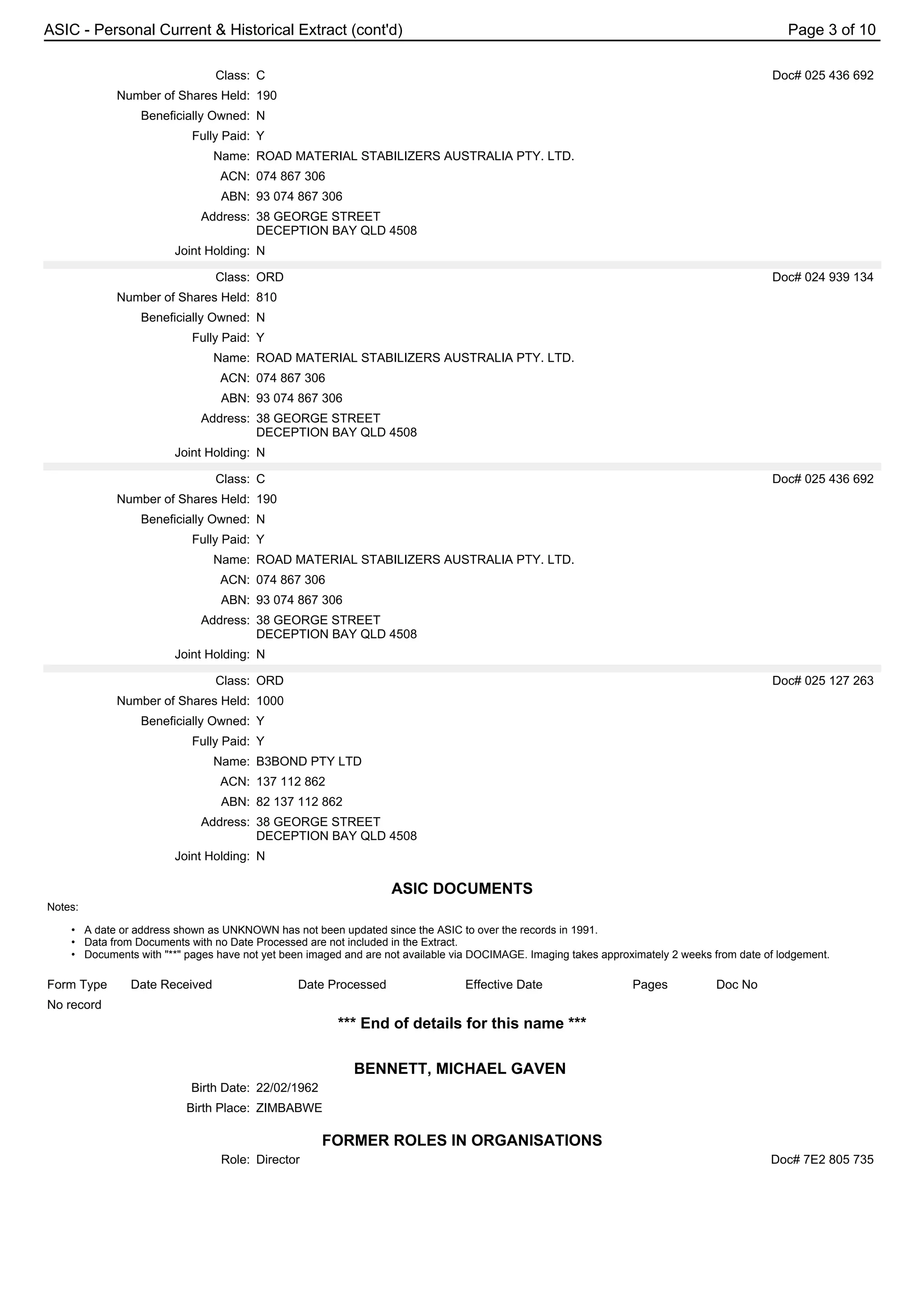 ASIC PMB Technologies and B3bond Michael Gavin Bennett Former Roles In ...