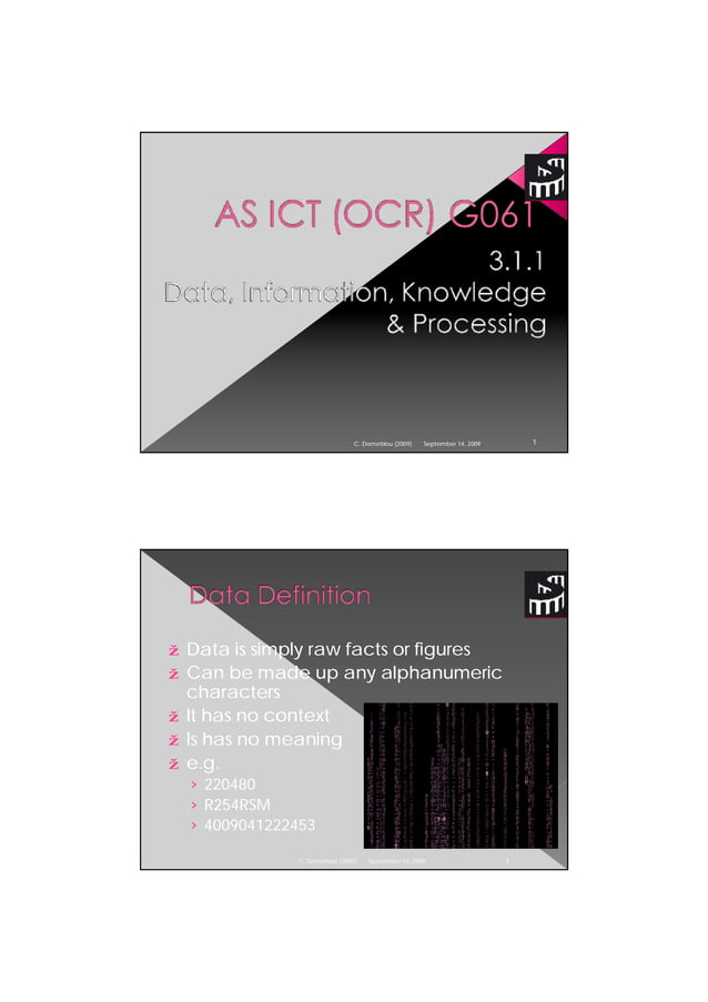 AS ICT (OCR) G061 3.1.1 Data, Information, Knowledge & Processing ...