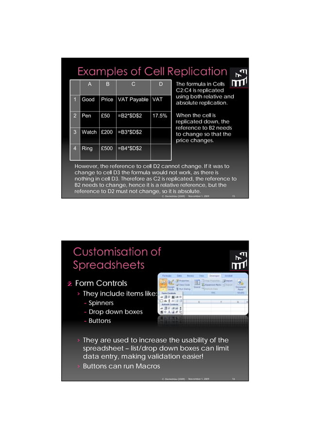 AS ICT (OCR) G061 3.1.4 Spreadsheet Concepts lesson slides | PDF