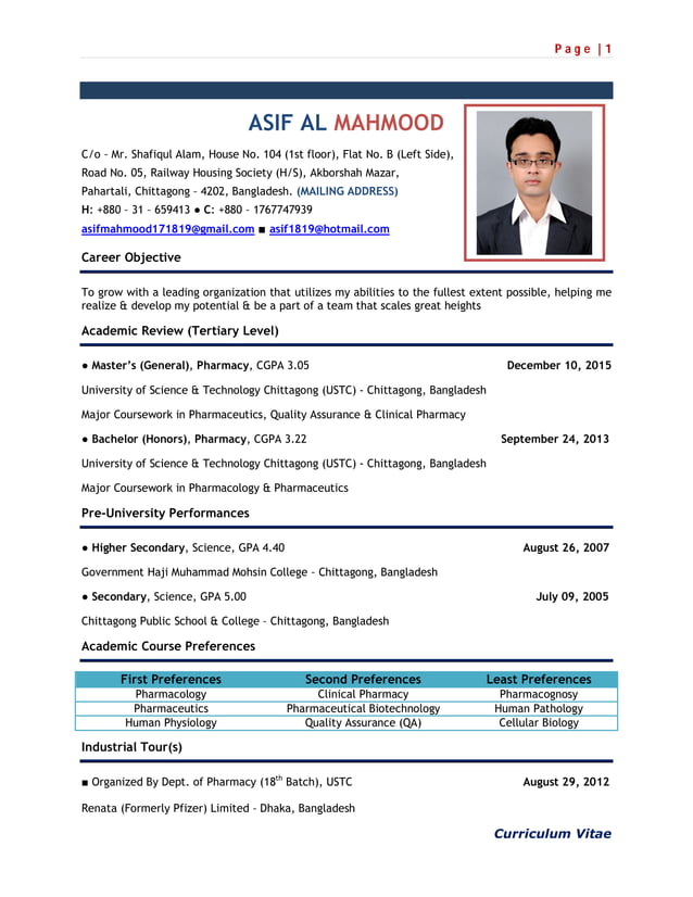 Asif Al Mahmood CV | PDF | Secondary Education | Education