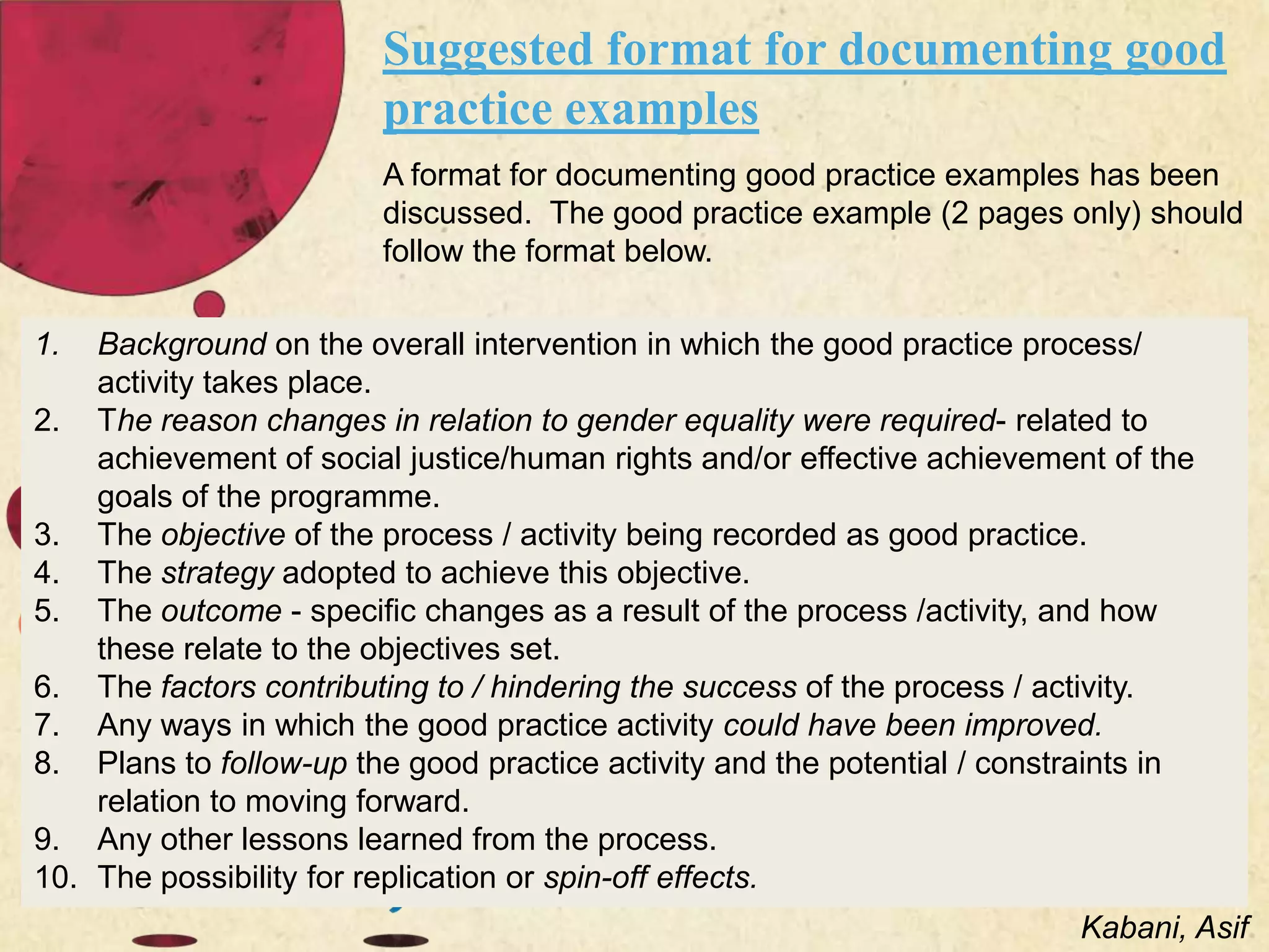 Asif kabani gender mainstreaming strategy towards documenting good ...