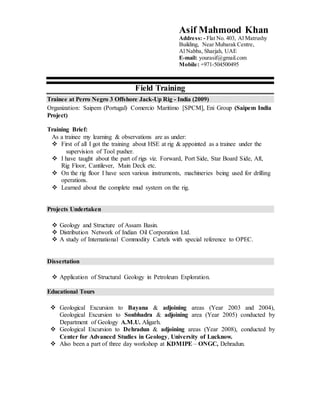 Asif Mahmood Khan CV for Sales & Marketing of Oilfield Chemicals | DOCX