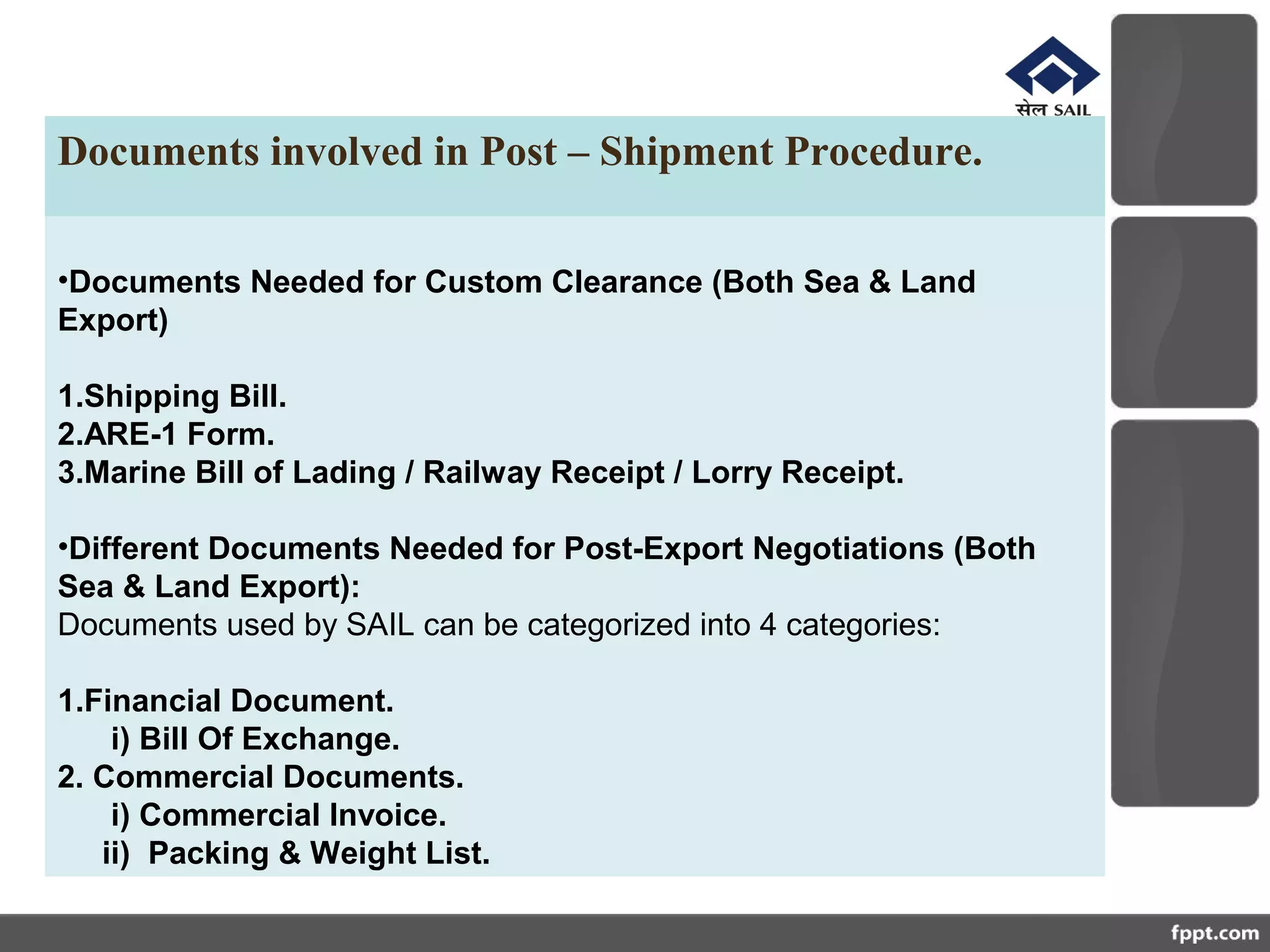 EXIM Procedure and Documentation:- A Study of SAIL documentation ...