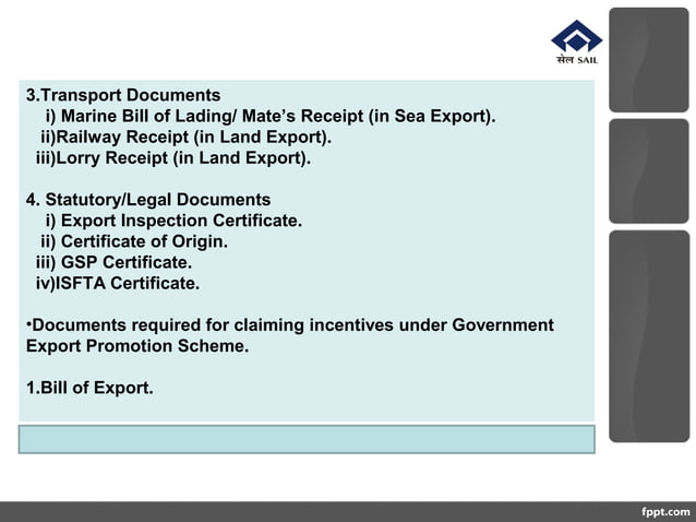 EXIM Procedure and Documentation:- A Study of SAIL documentation ...