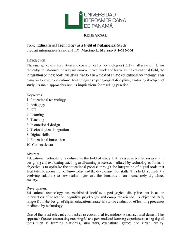 Topic: Educational Technology as a Field of Pedagogical Study | PDF