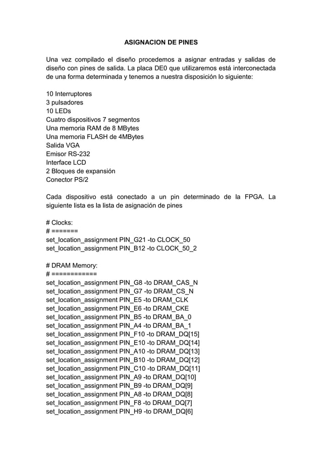 Asignacion de pines | DOC