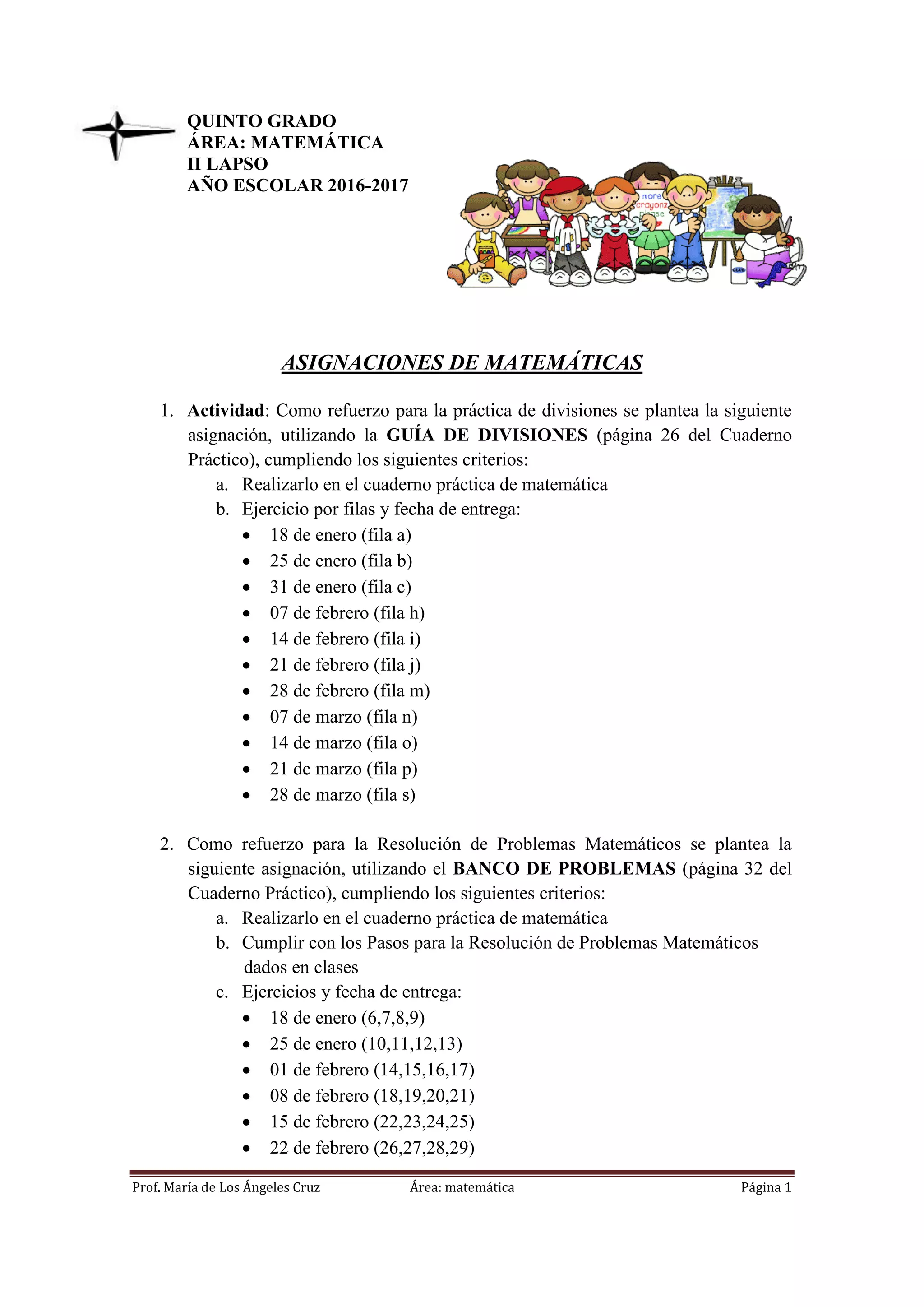 Asignaciones matematica 5_togrado_iilapso. | PDF