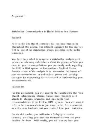 Asignment 1.Stakeholder Communication in Health Informatio | PDF