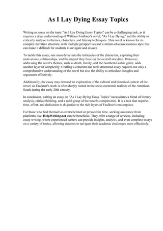 As I Lay Dying Essay Topics.pdf | Fiction | Books and Literature