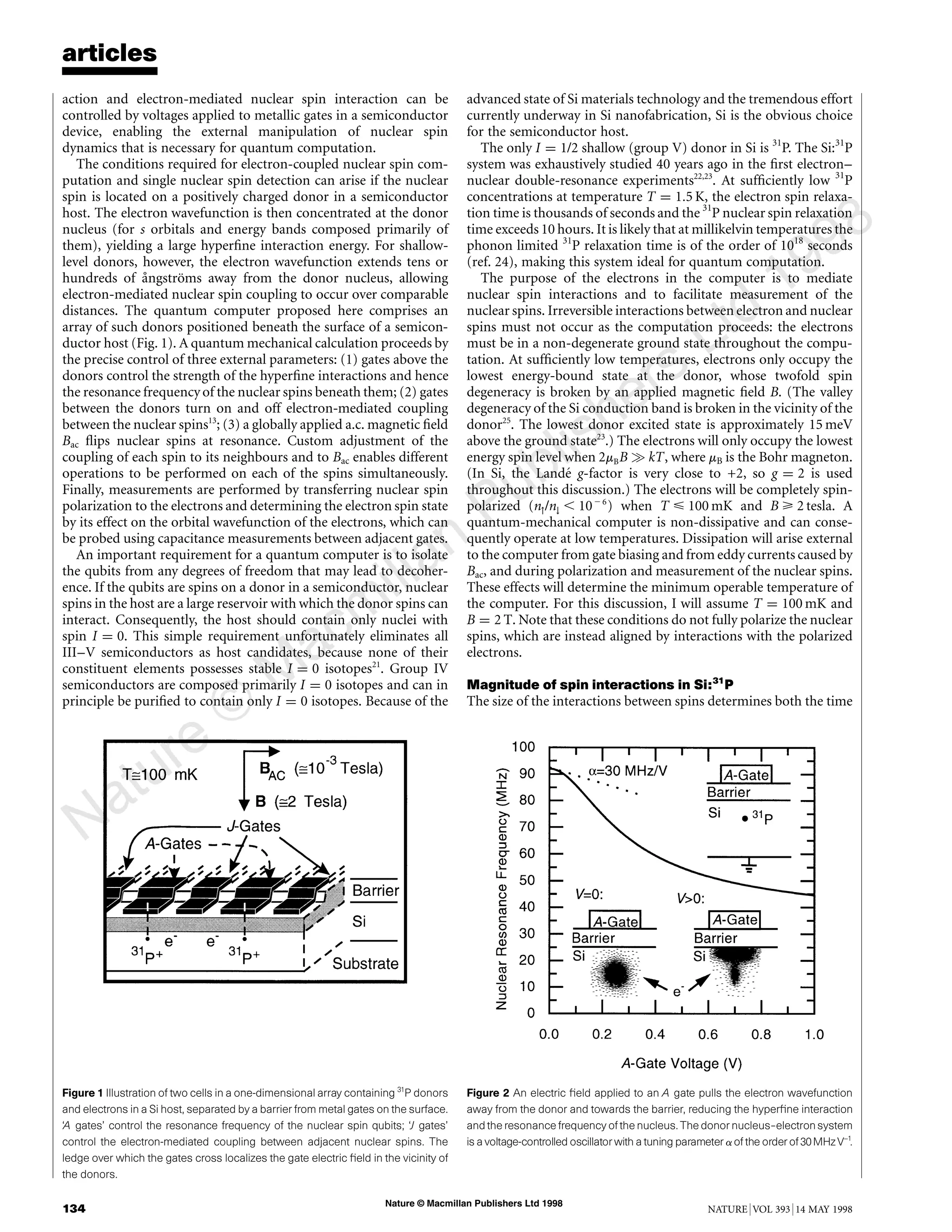 A silicon based nuclear spin quantum computer | PDF