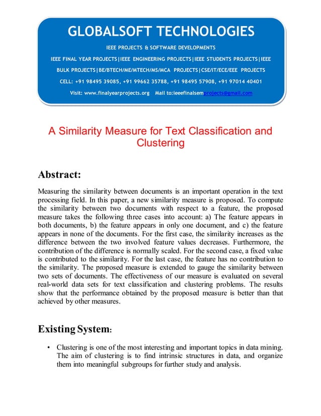 2014 IEEE JAVA DATA MINING PROJECT A similarity measure for text classification and | PDF