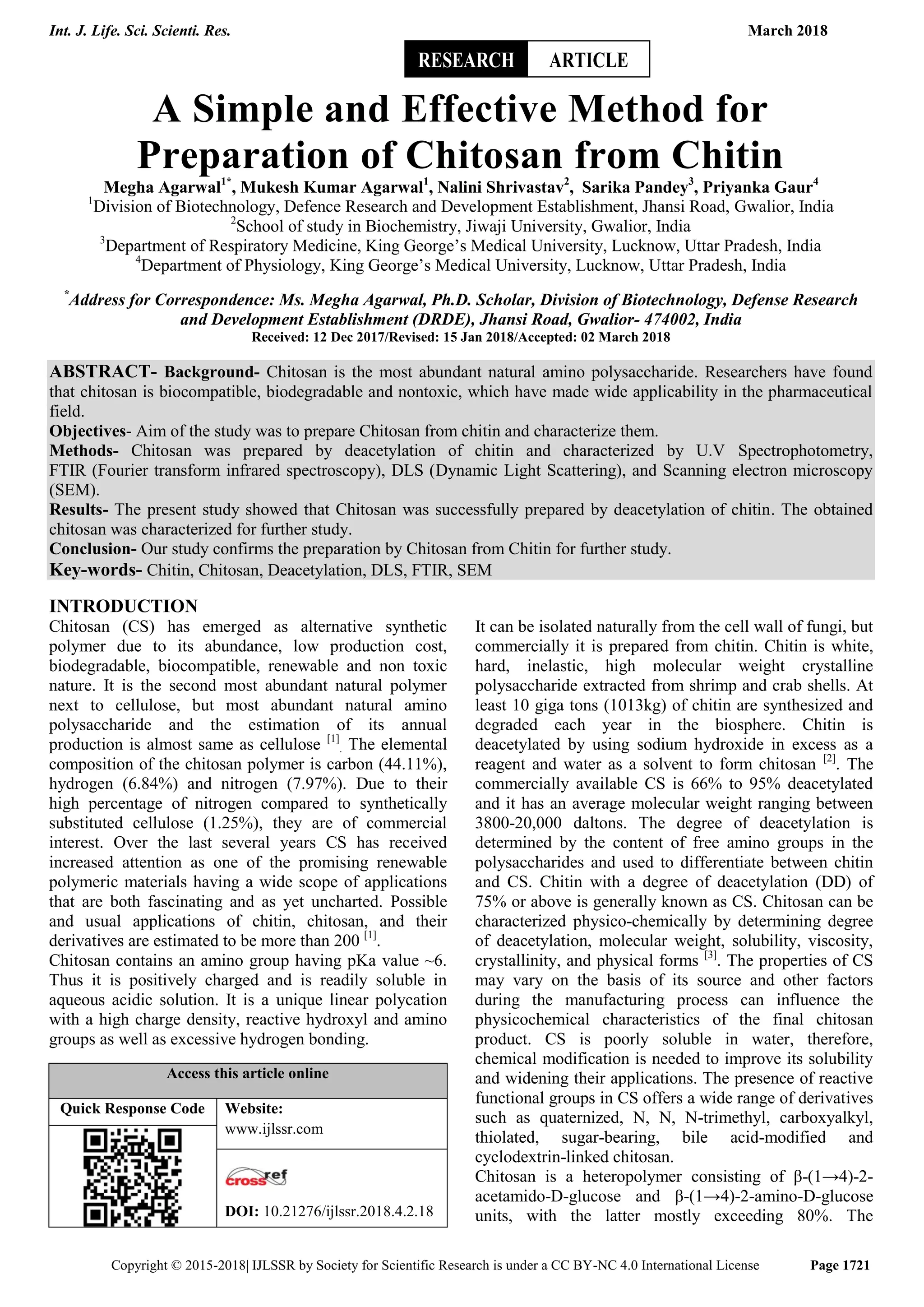 A simple and effective method for preparation of chitosan from chitin | PDF