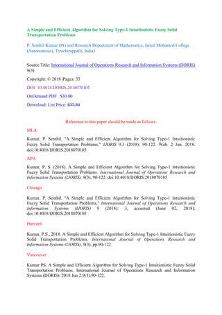 A simple and efficient algorithm for solving type 1 intuitionistic fuzzy solid transportation ...