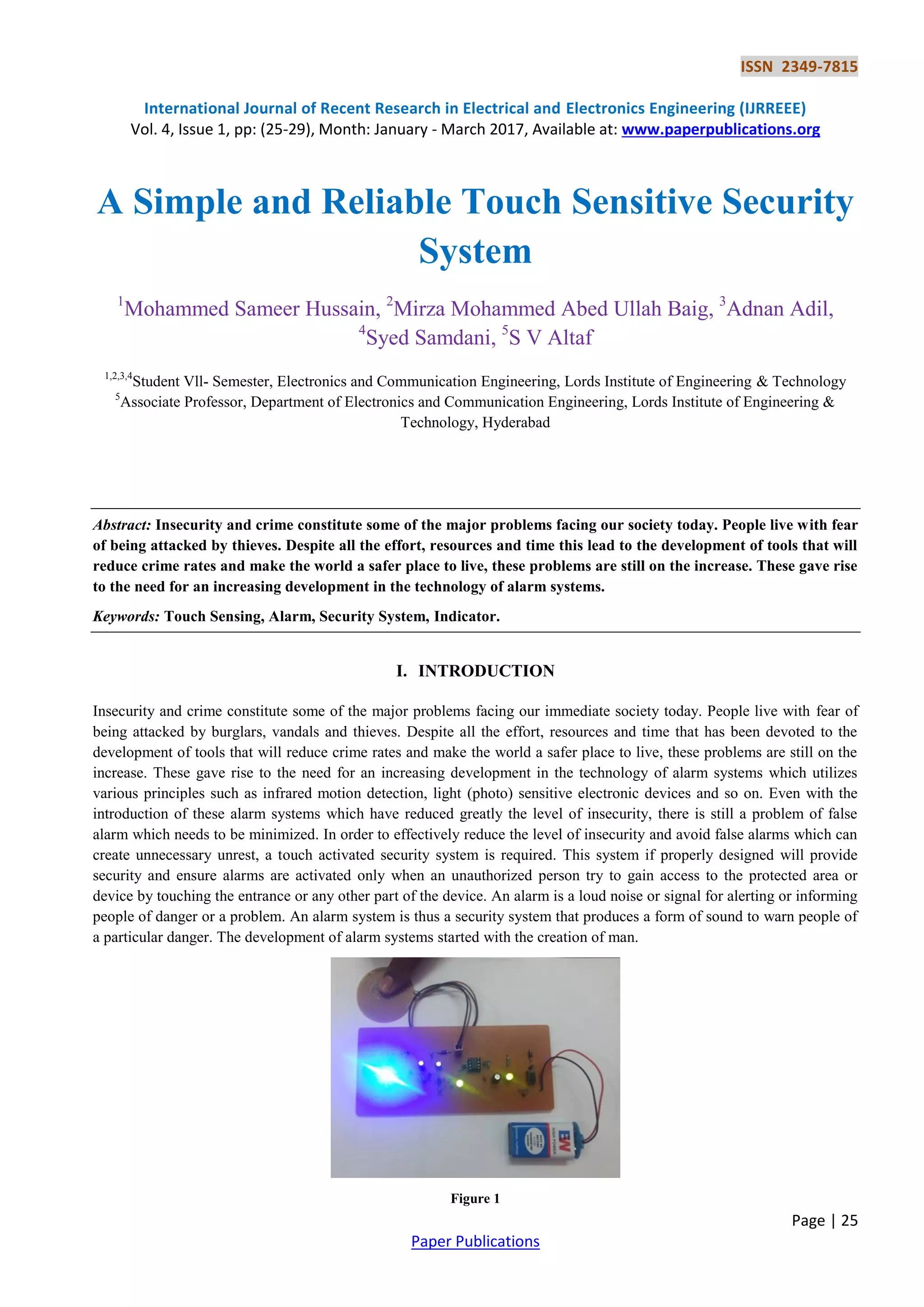 A Simple and Reliable Touch Sensitive Security System | PDF