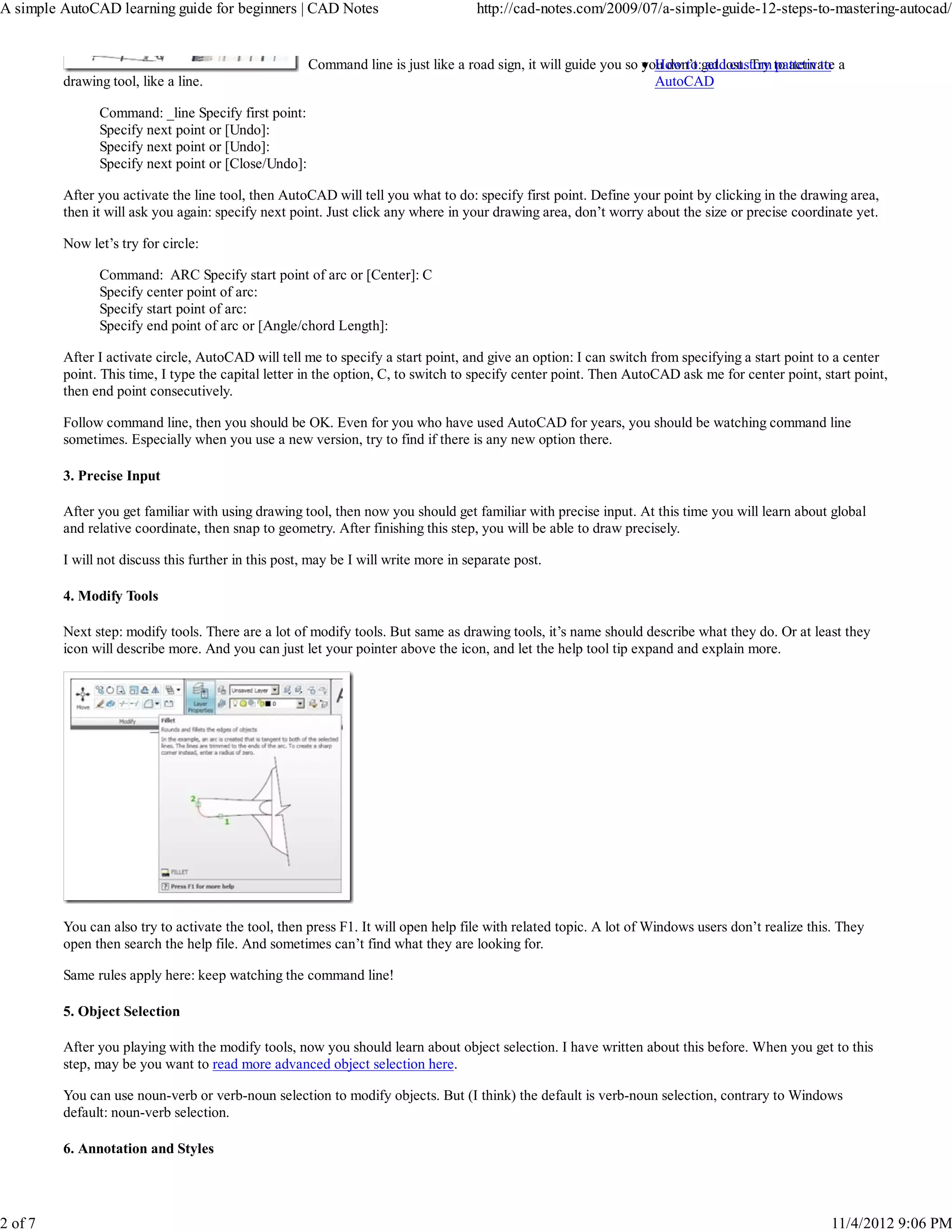 A simple auto cad learning guide for beginners cad notes | PDF