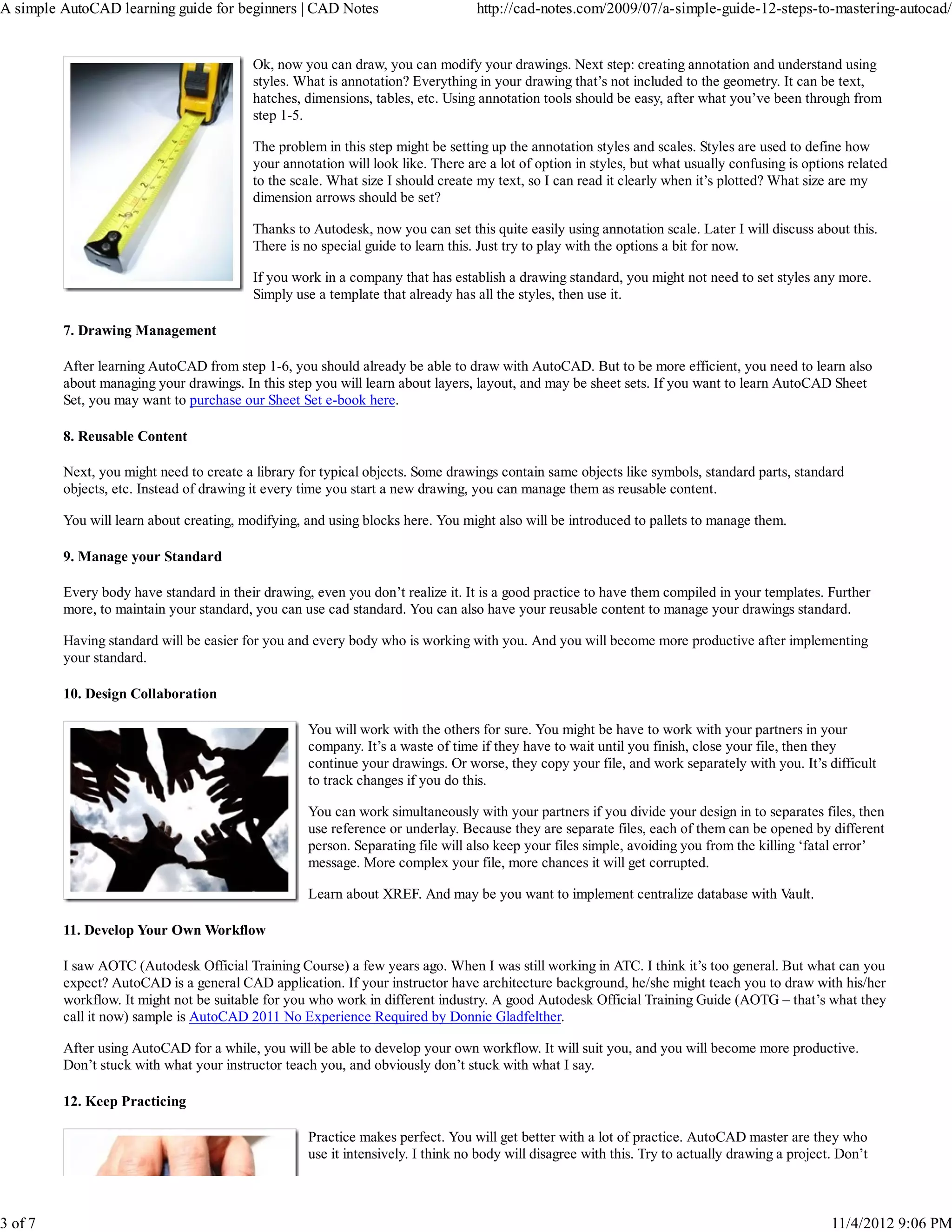 A simple auto cad learning guide for beginners cad notes | PDF
