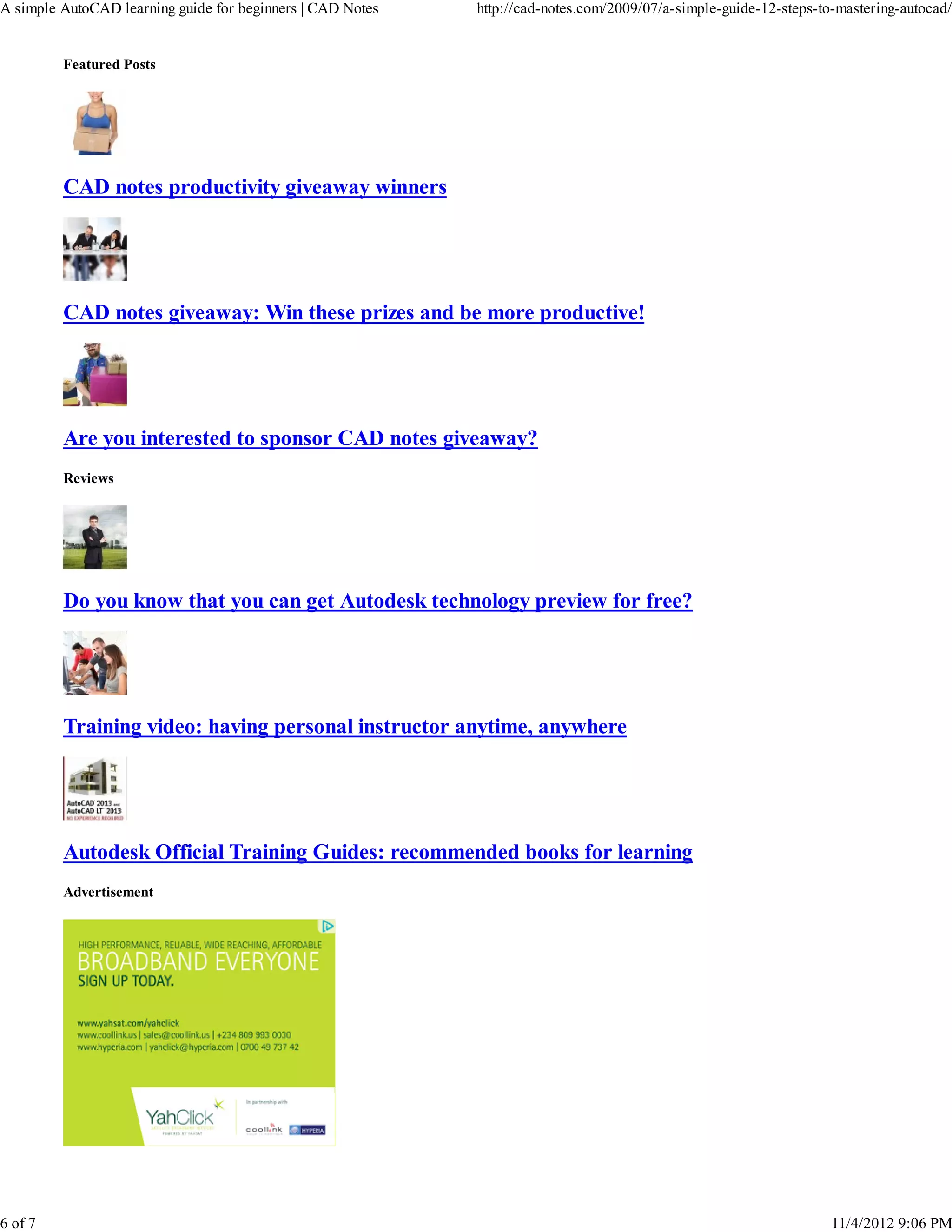 A simple auto cad learning guide for beginners cad notes | PDF