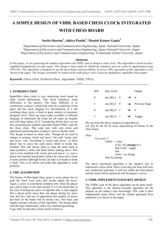 A simple design of vhdl based chess clock integrated with chess board | PDF