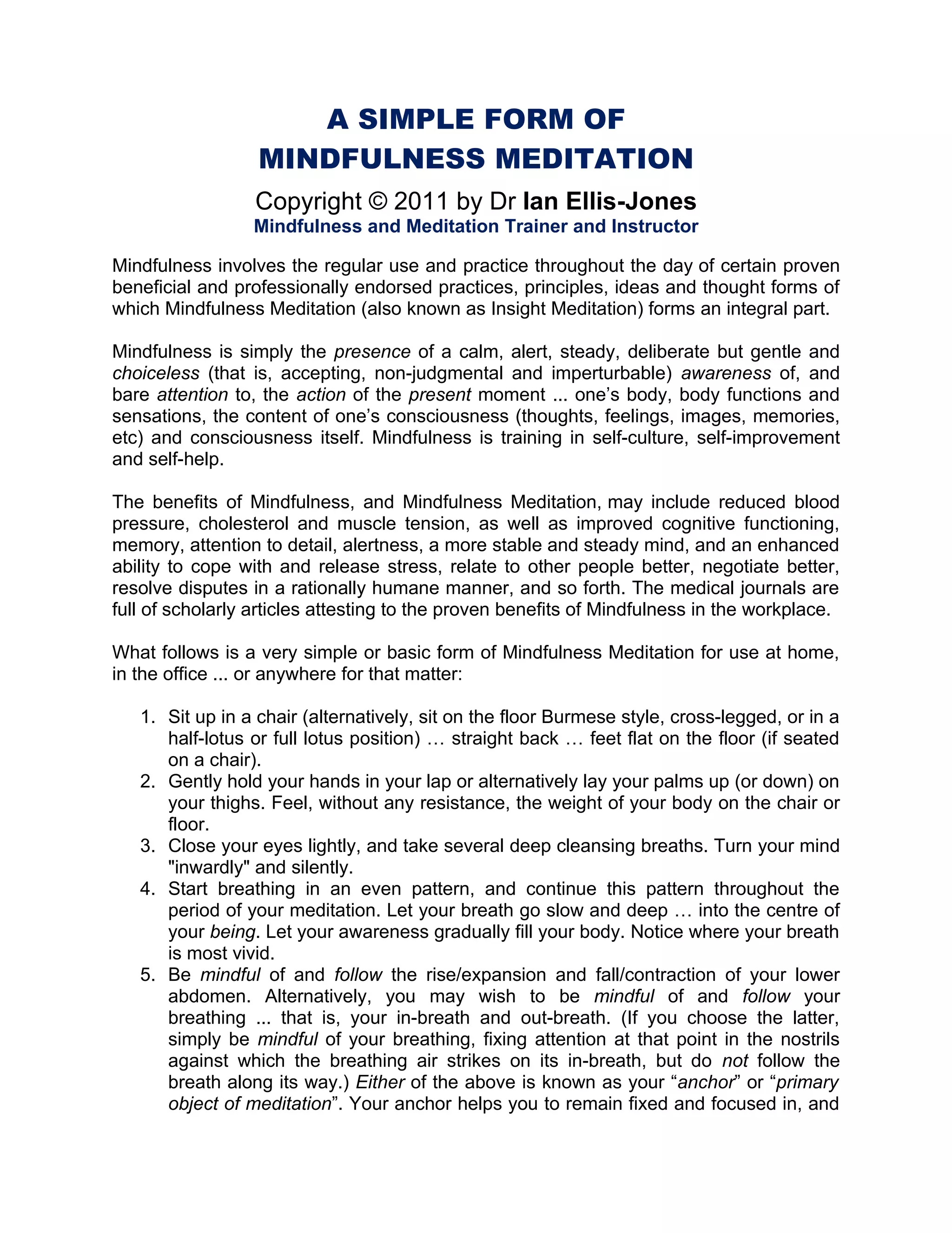 A SIMPLE FORM OF MINDFULNESS MEDITATION | DOC