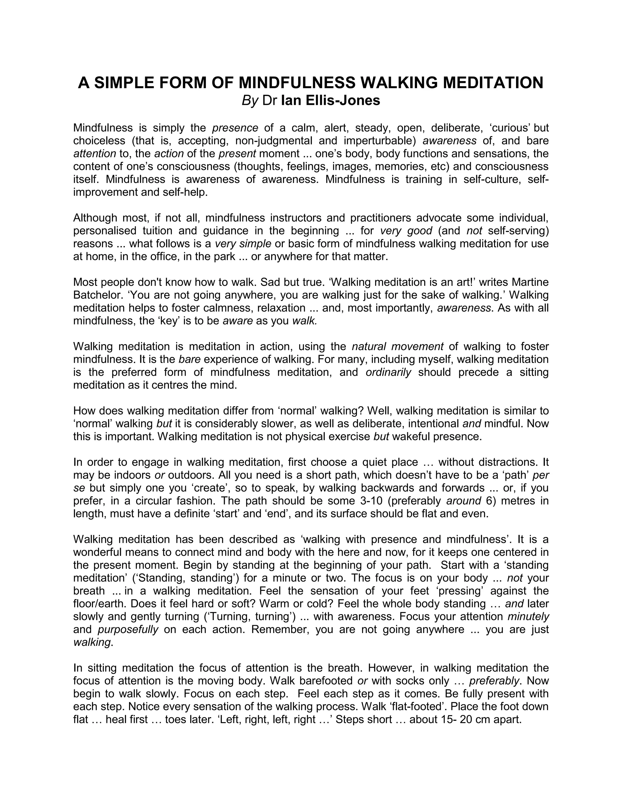 A SIMPLE FORM OF MINDFULNESS WALKING MEDITATION | PDF