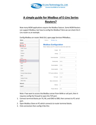 A simple guide for Modbus of E-Lins Series Routers.pdf | Computer Networking | Computing