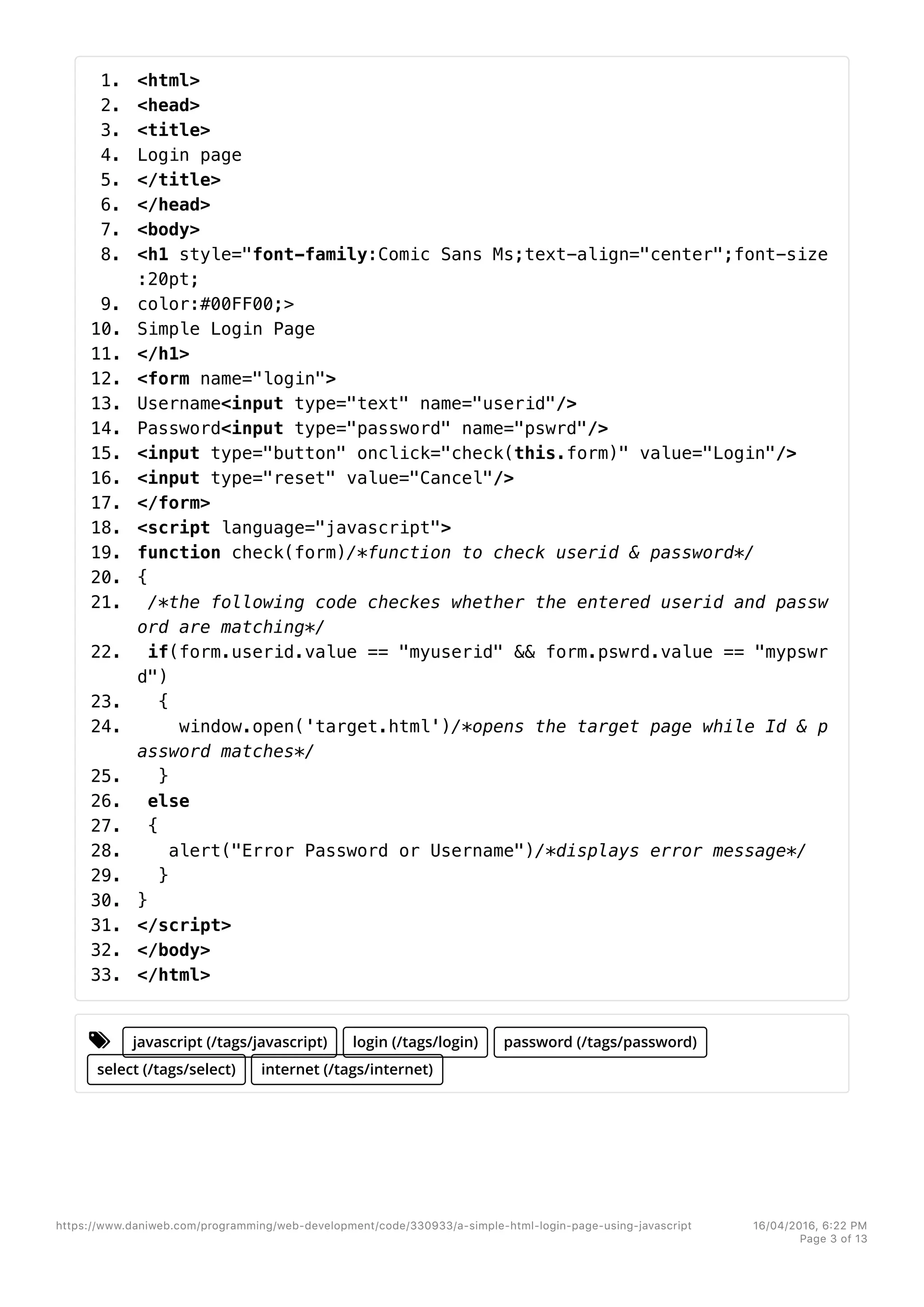 A simple html login page using java s | PDF