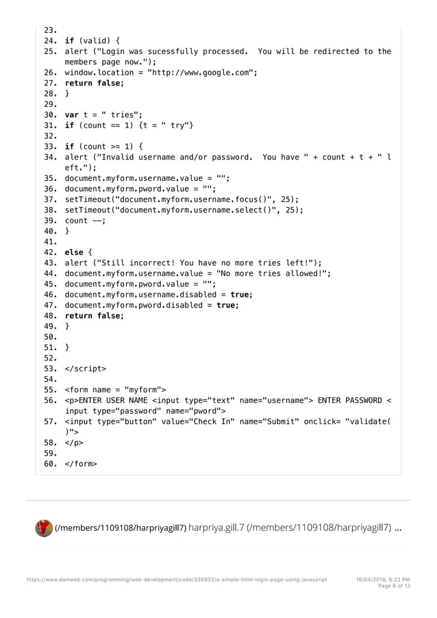 A simple html login page using java s | PDF